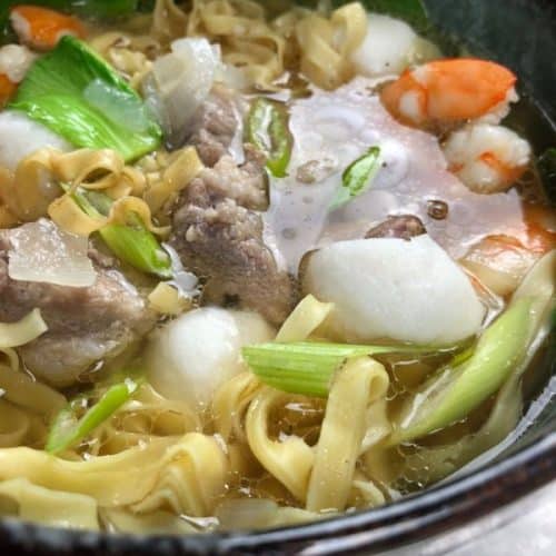 Lomi Noodle Soup with Pork, Shrimps and Vegetables - The Quirino Kitchen